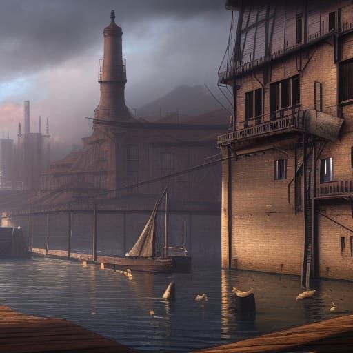 Victorian dock warehouse - AI Generated Artwork - NightCafe Creator