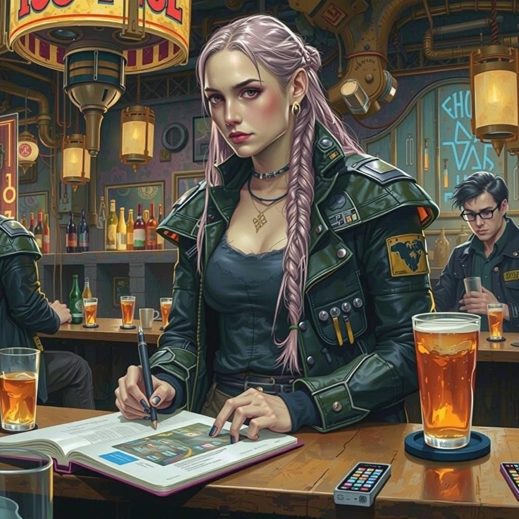 Night in the cyberpunk pub - Cyberpunk Pub at Night
