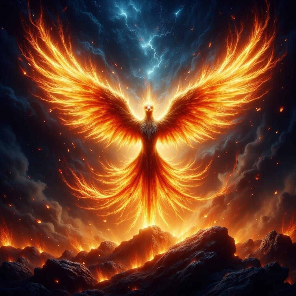 Cyberpunk Phoenix Rise Against Starlit Flames - AI Art