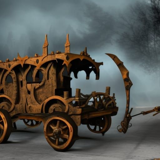Medieval steampunk war wagon for zombie eradication - AI Generated ...