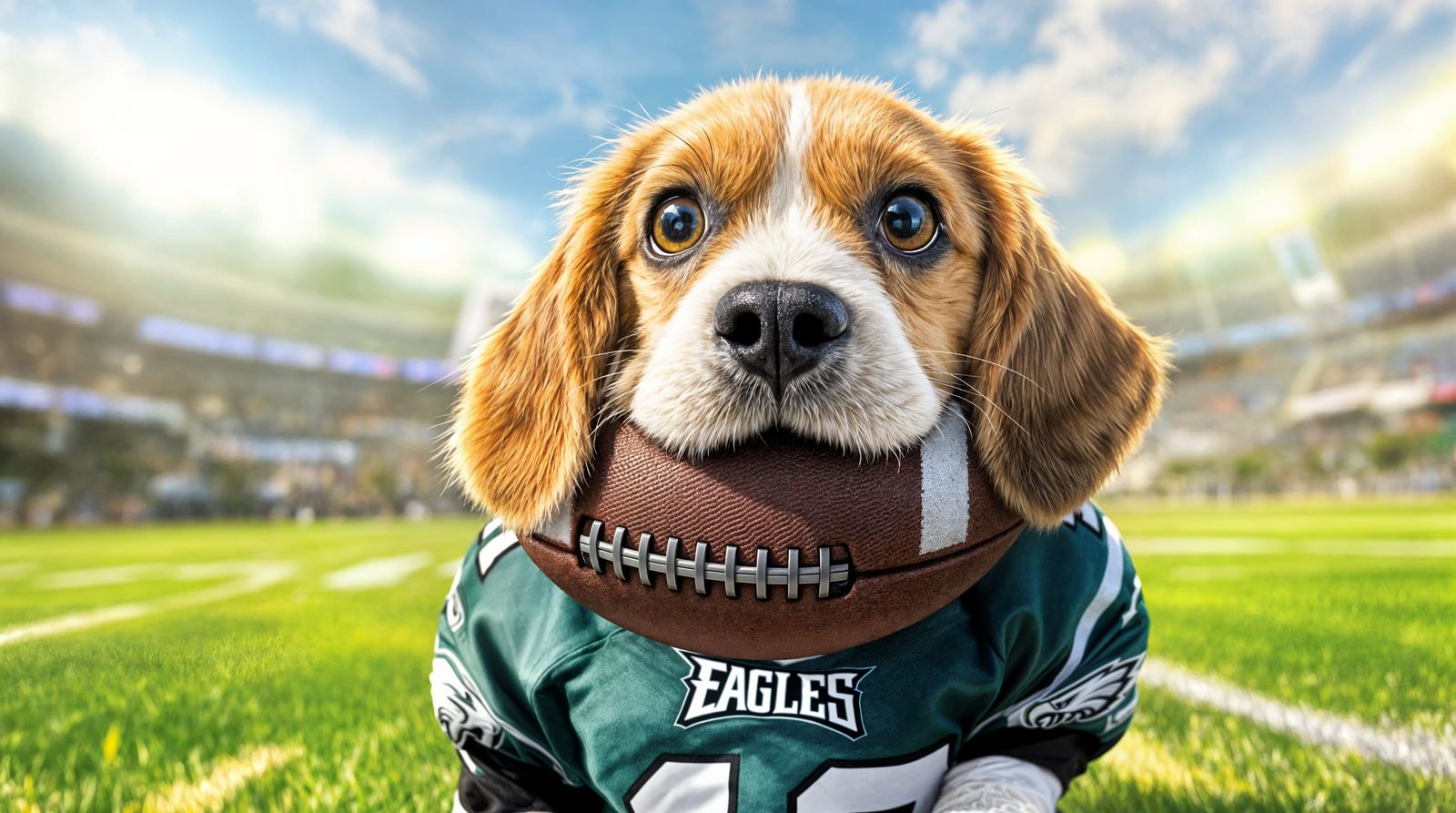 The Philadelphia Beagles - Cheerful Beagle Wears Eagles Jers...