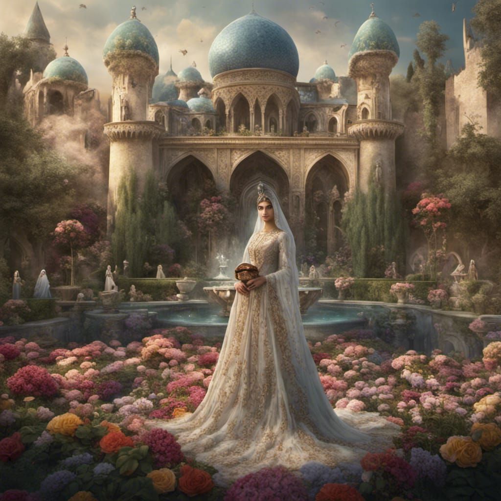 Beautiful Iranian princess on her flowerbed - AI Generated Artwork ...