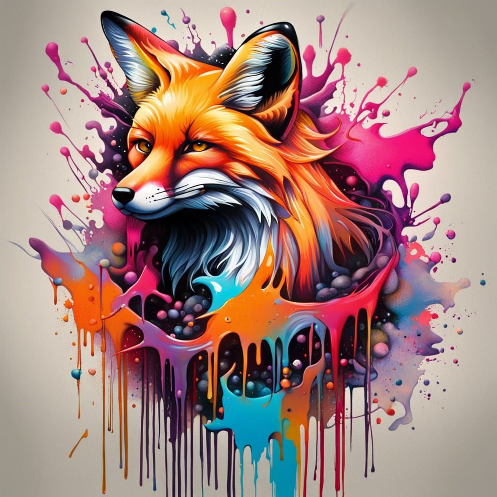 Fox graffiti art, splash art, street art, spray paint, oil gouache ...
