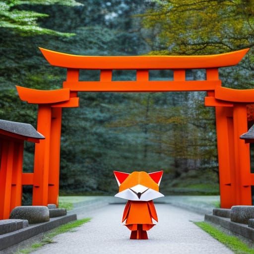 origami fox in front of torii gate - AI Generated Artwork - NightCafe ...