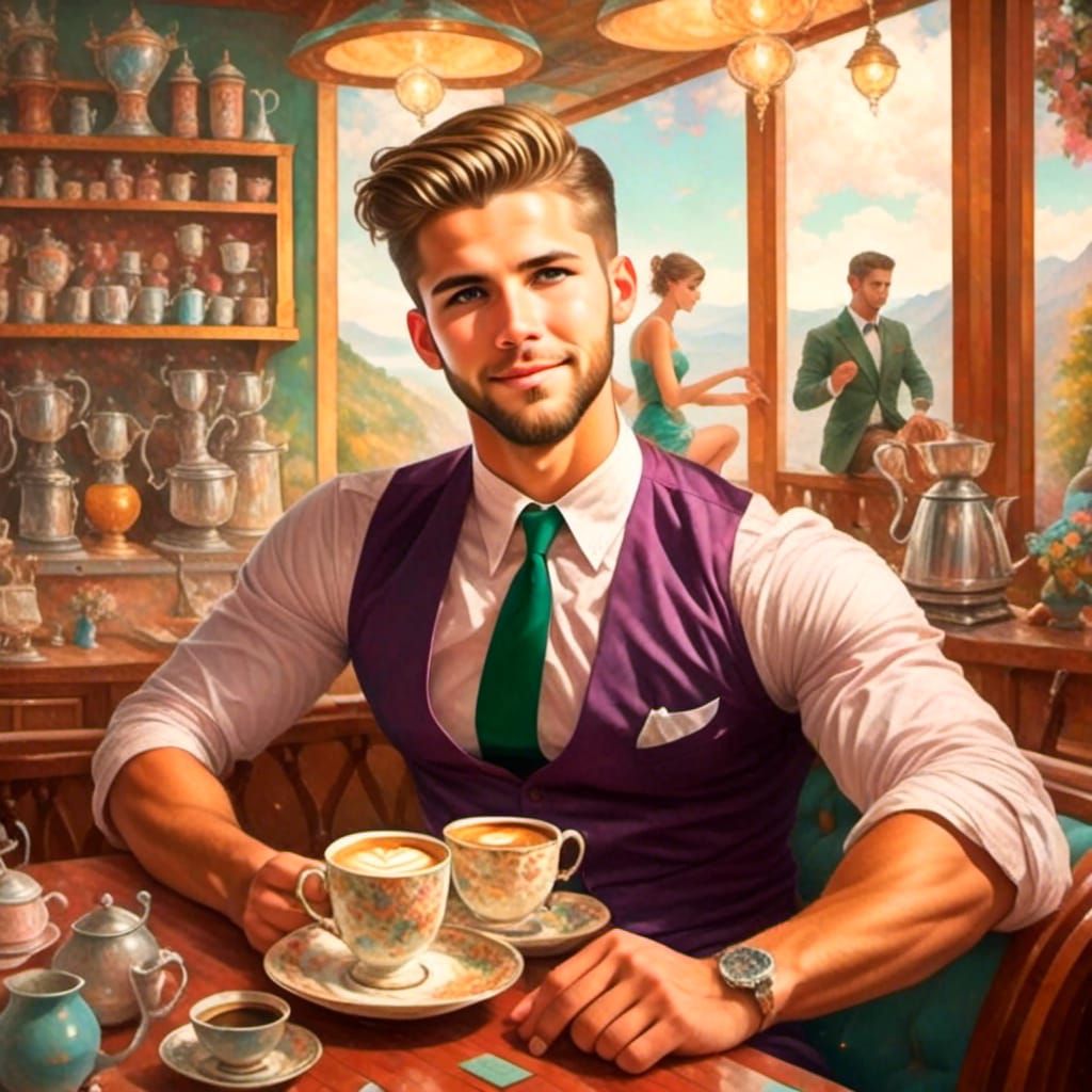 Handsome man drinking coffee - AI Generated Artwork - NightCafe Creator