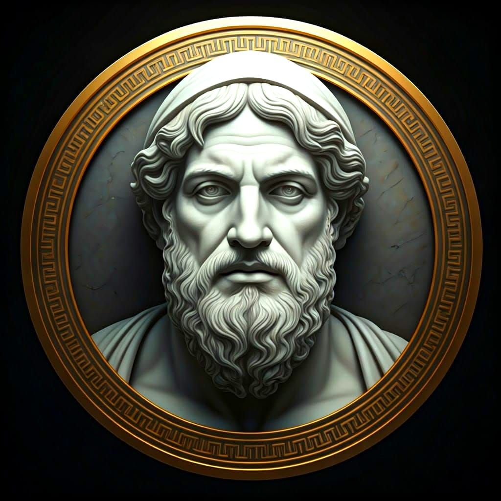 Classical Greek Sage Portrait in Golden Relief - AI Art