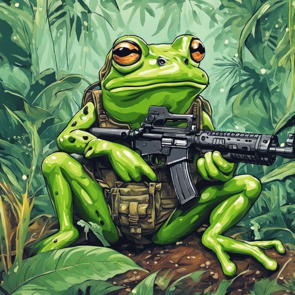 Cute Green Frog Shooting AR-15 in Jungle - AI Generated Artwork ...