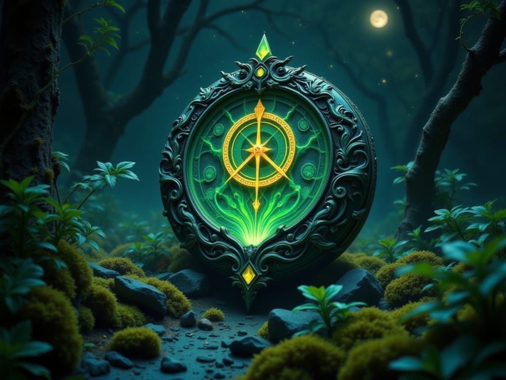 Gothic Relic with Glowing Symbol in Enchanted Fore... - AI Art