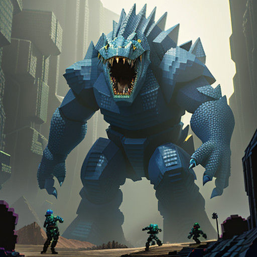 Giant Kraid Battles in Retrofuturistic Phazon Mine... - AI Art