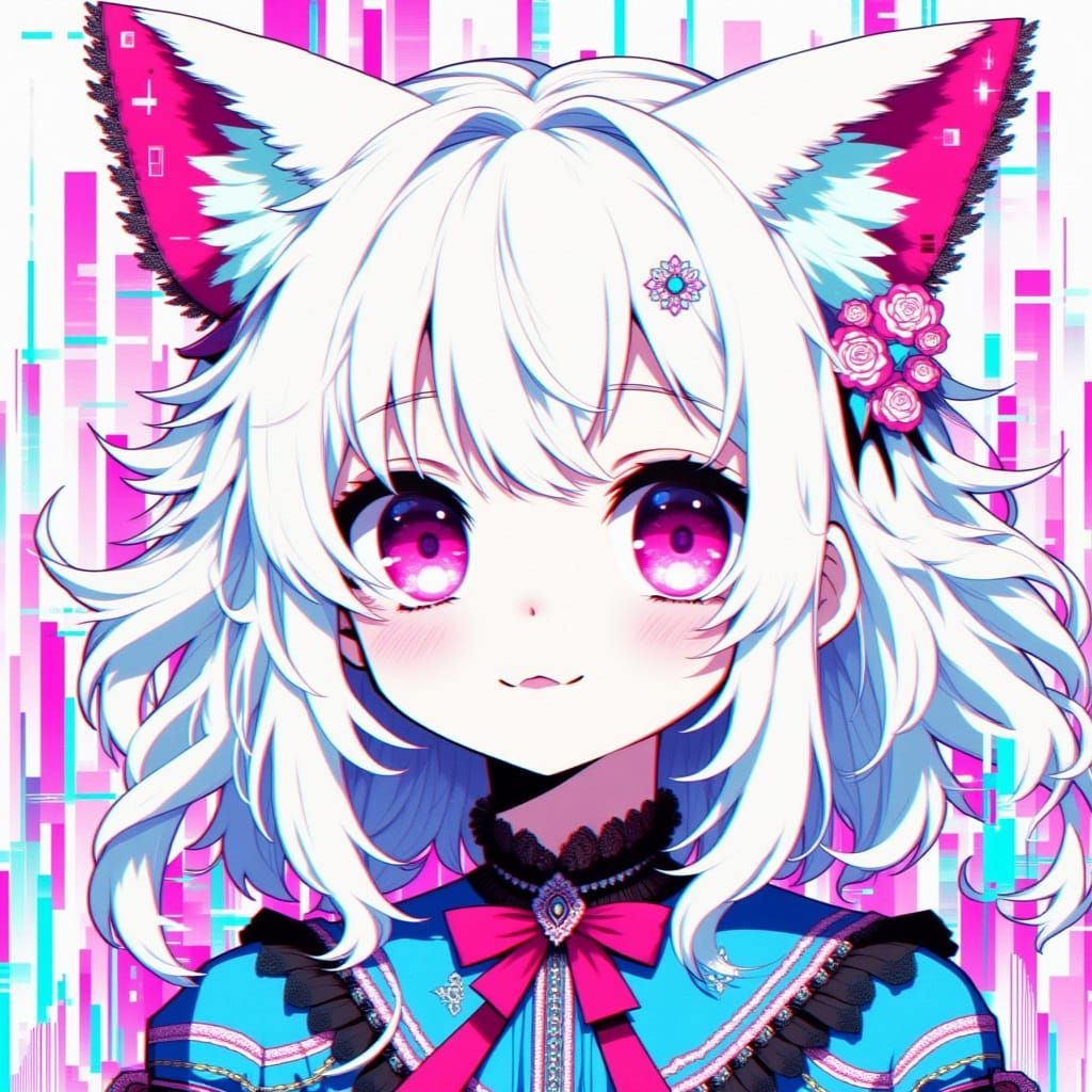 Anime Character with Vibrant White Hair and Messy ... - AI Art