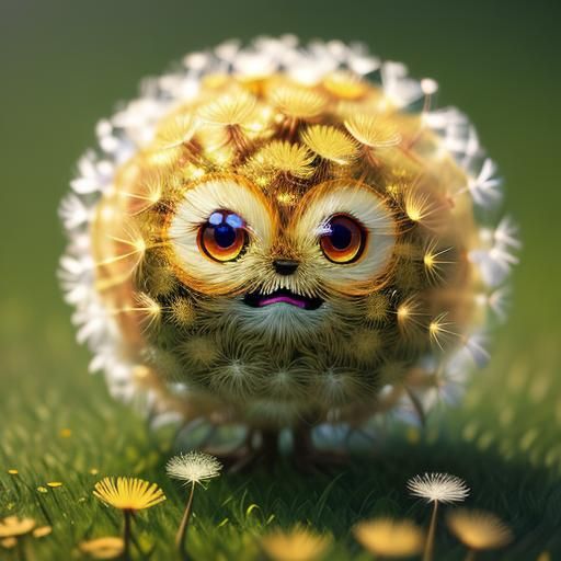 figure of a very cute golden fluffy humanoid-dandelion monster, - AI ...