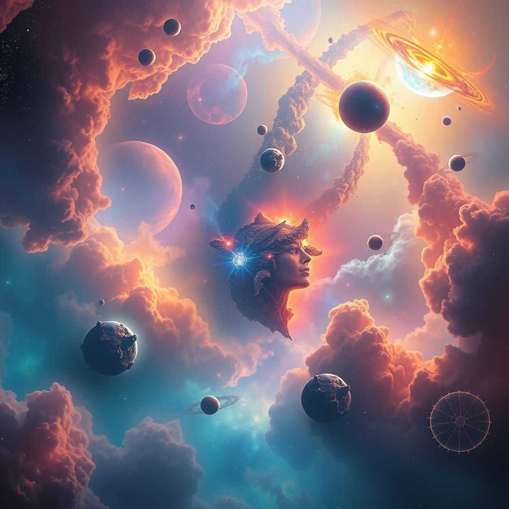 The Outer Realms - Ethereal Nebulae with Celestial Bodies in...