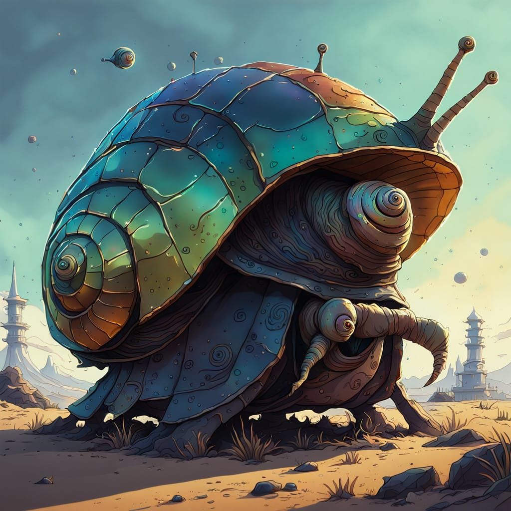 Whimsical Iridescent Snail with Humanoid Face and ... - AI Art
