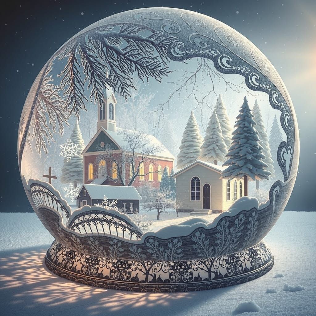 A country church in winter with a thick blanket of snow on the ground ...