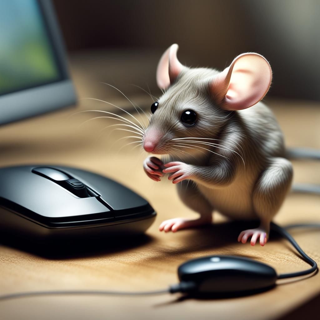 Cute mouse using a computer mouse, adorable, beautifully shot ...