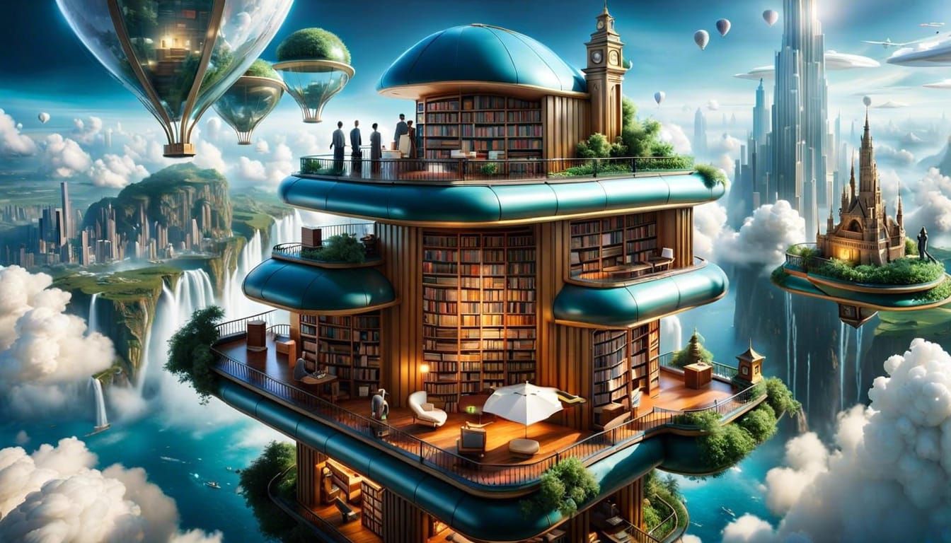 Floating Library Metropolis v1 - AI Generated Artwork - NightCafe Creator