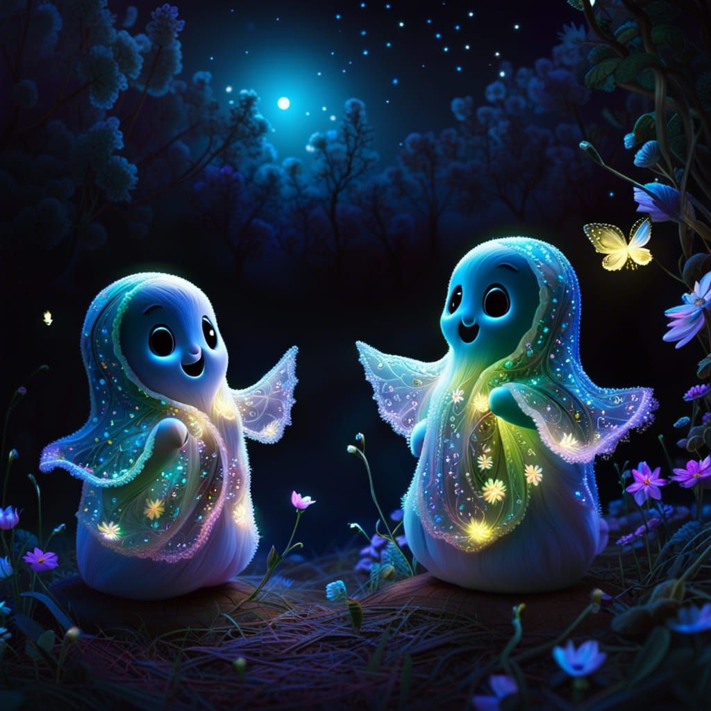 Two Baby Ghosts Dancing 3 - AI Generated Artwork - NightCafe Creator