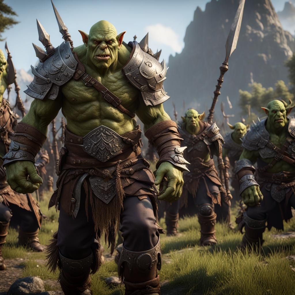 fantasy, orc army, thousand orcs, 3D Game Cinematic Feel, Epic 3D Videogame Graphics ...