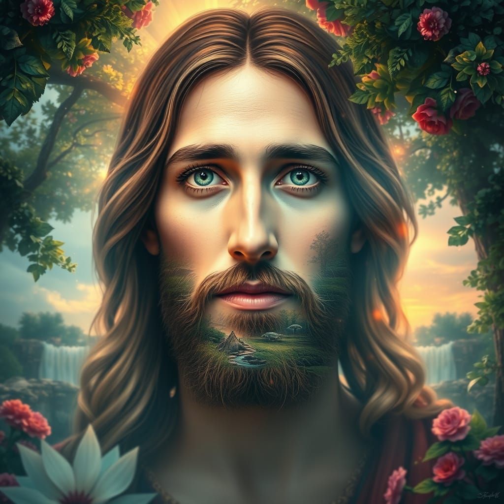 Christ and Creation - Jesus in a Vibrant Garden of Eden Scen...
