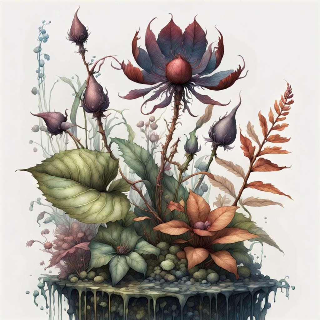 Botanical Ink Drawing - AI Generated Artwork - NightCafe Creator