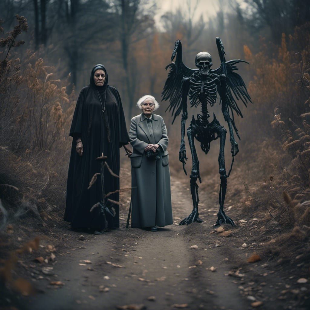 Old lady and the Angel of death - AI Generated Artwork - NightCafe Creator