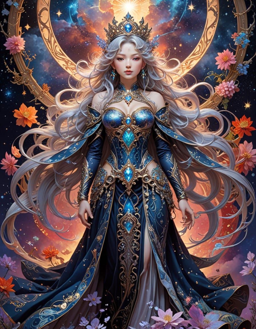 Ethereal Fantasy Ruler Reigns Over Cosmic Kingdom - AI Art