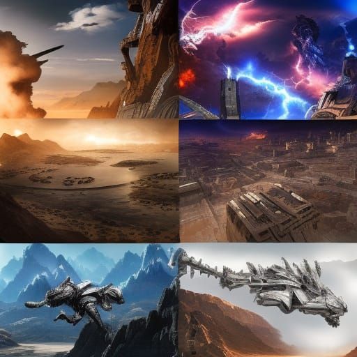 A collage of epic battles fought in the future. Epic cinematic ...