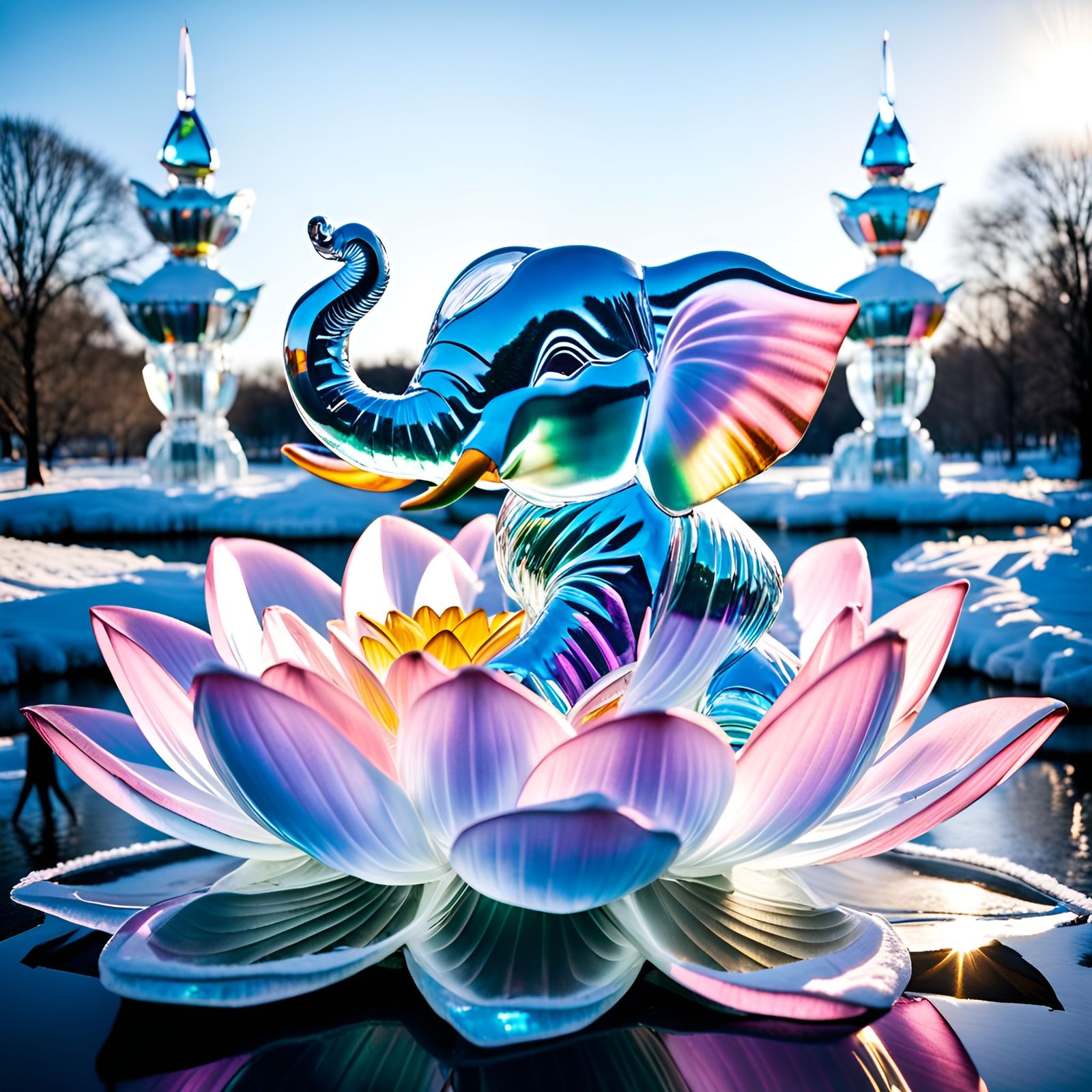Good Luck Elephant Ice Sculpture - AI Generated Artwork - NightCafe Creator