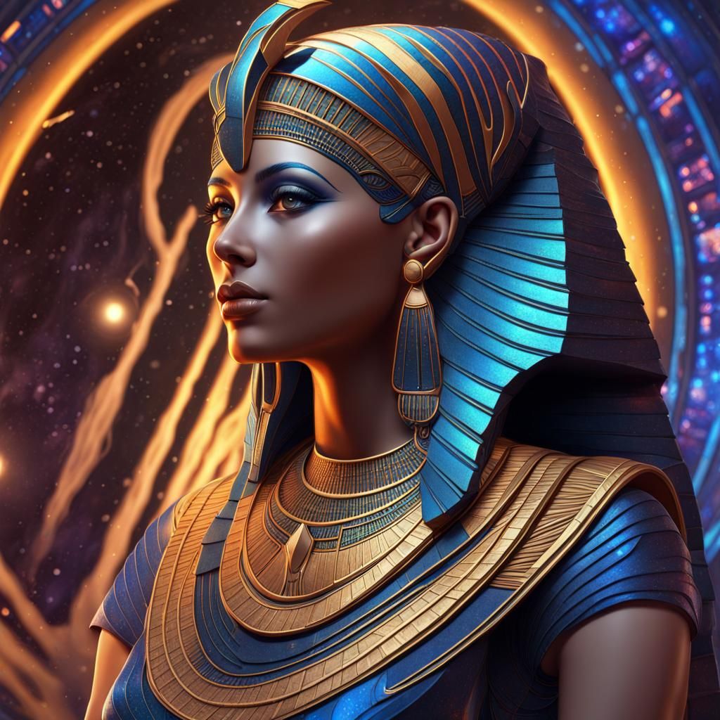 The Egyptian goddess Maat in outer space 8k resolution holographic astral cosmic illustration ...