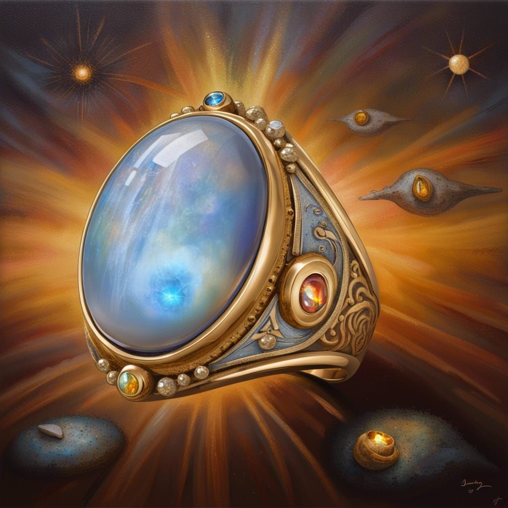 a magical gemstone ring featuring an ethereal moonstone, surrounded by ...