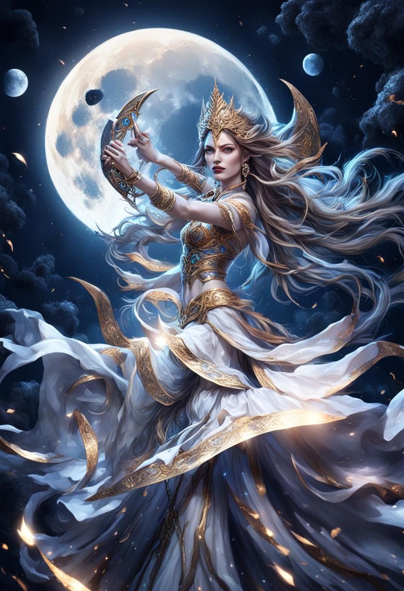beautiful moon goddess, deep color, fantastical, intricate detail, splash screen, complementary ...