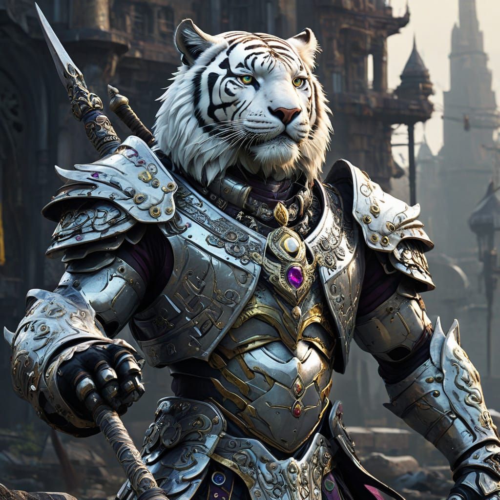 Ready for Battle - Majestic White Tiger Warrior in Metallic ...