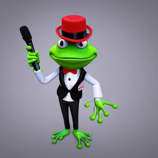 Character of a frog, television presenter, dressed in a tuxedo and with ...