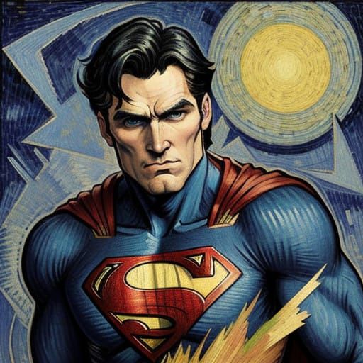 Superman by Vincent van Gogh - Superman in Cubist Splendor