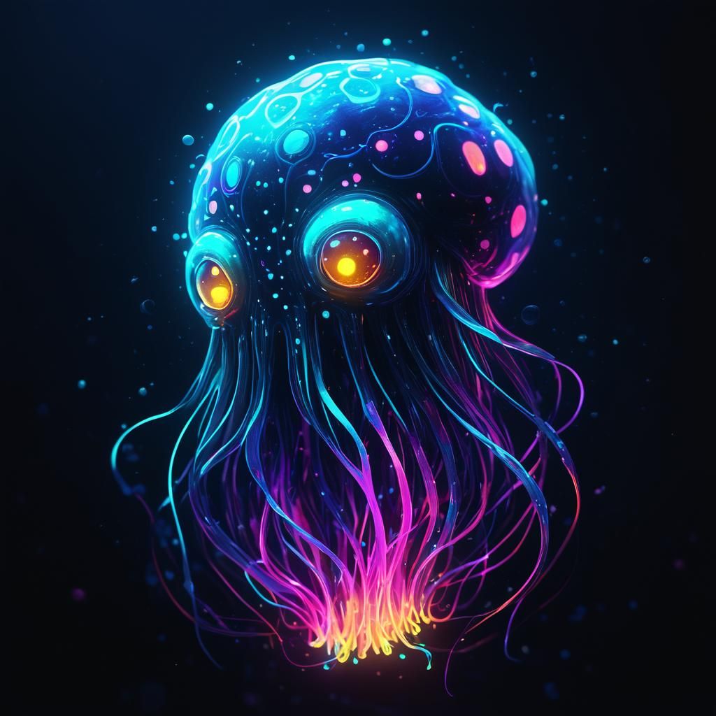 Glowing Bioluminescent Blob Creature in Neon Color... - AI Art