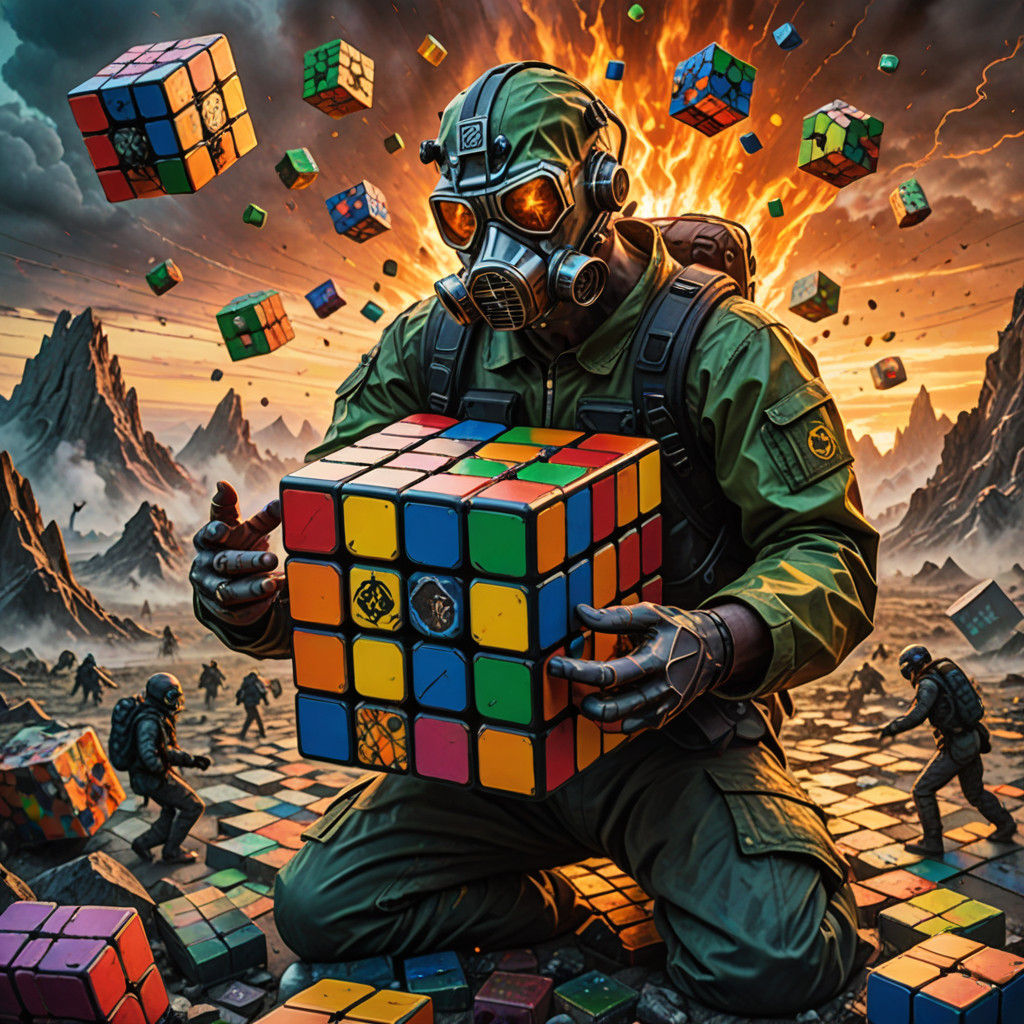 Rubik's Apocalypse - Apocalyptic Rubik's Cube in Psychedelic...
