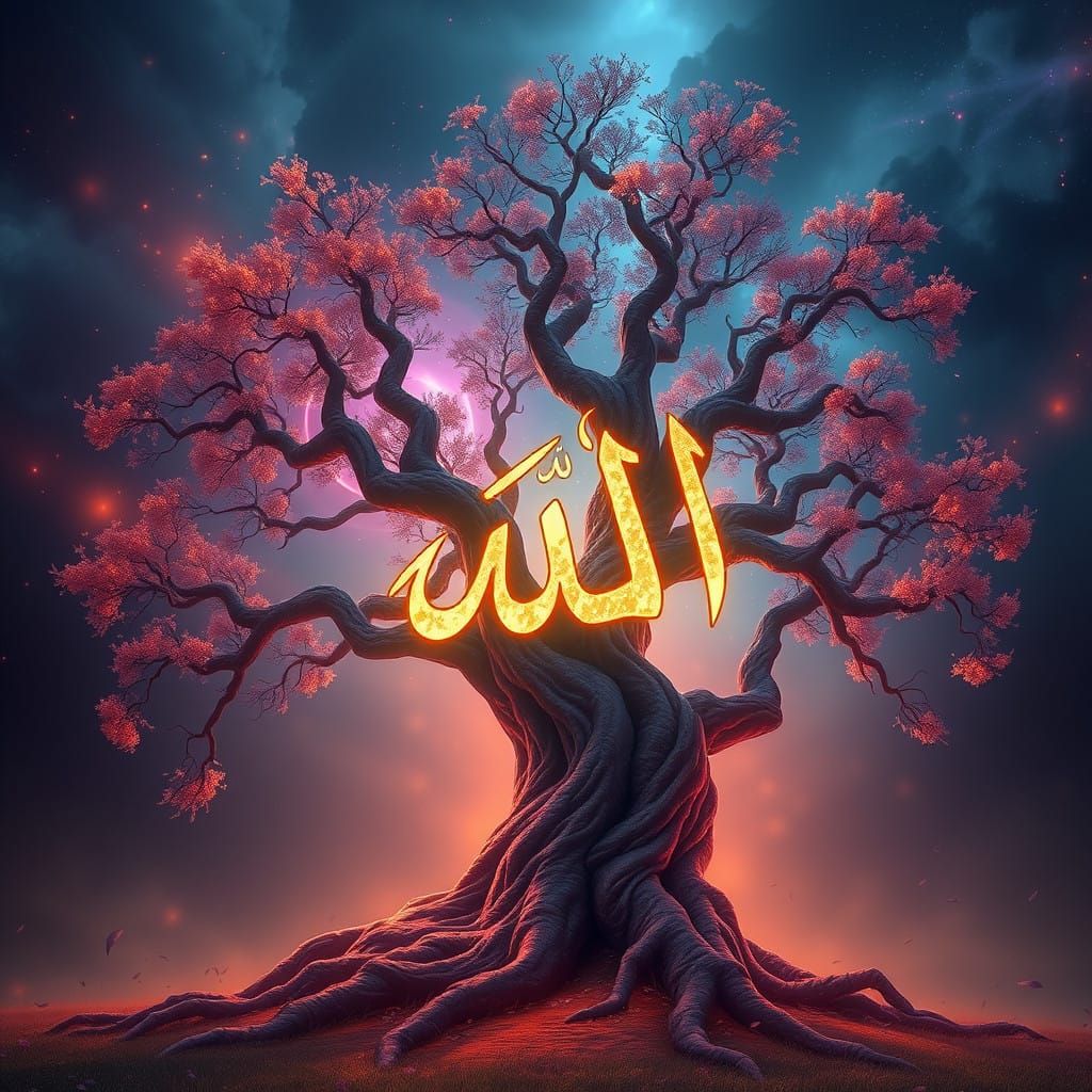 Allah name in arabic on tree - Allah's Name Shines on a Maje...