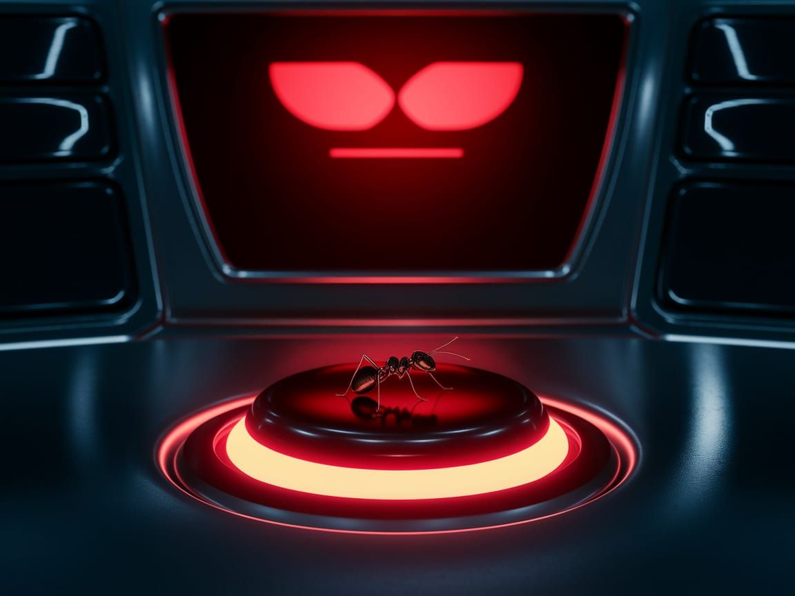 Oops... - Ominous Red Button in Cyberpunk Control Room