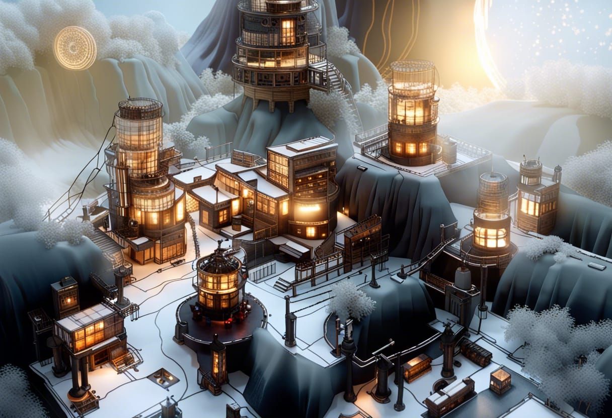 Steampunk factory in winter - AI Generated Artwork - NightCafe Creator