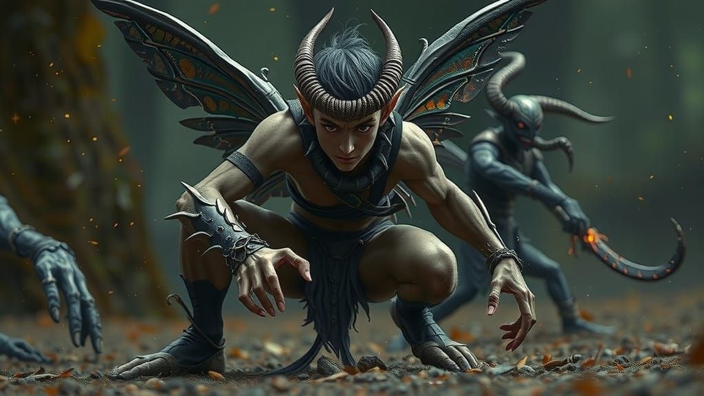 Dark Fae Warrior in Battle Stance - AI Art