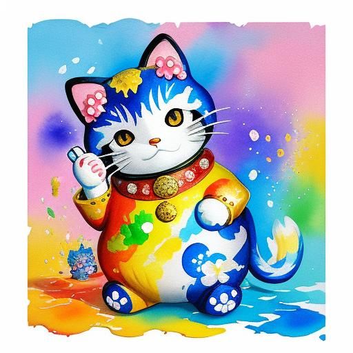 Hello Kitty Maneki Neko cat bright watercolor - AI Generated Artwork ...