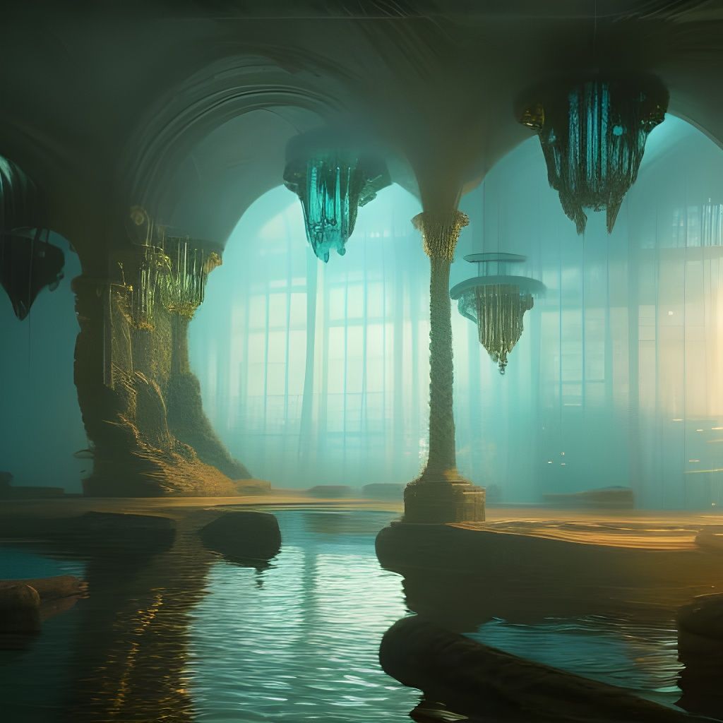 water reflection in room full of mirrows - AI Generated Artwork ...