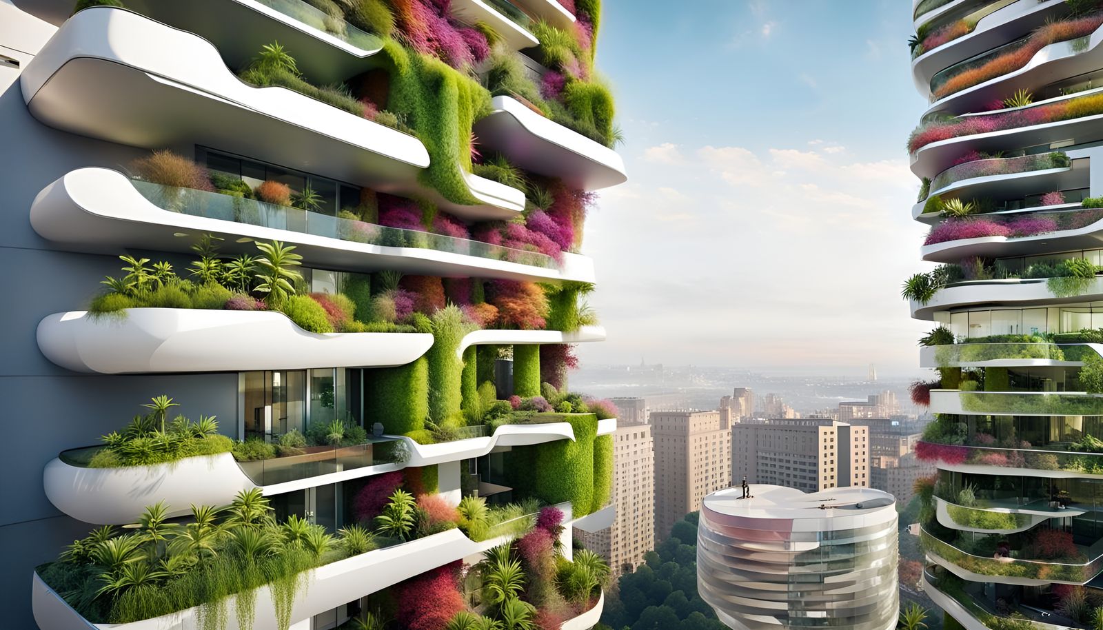 colorful and beautiful futuristic apartment or building with vertical ...