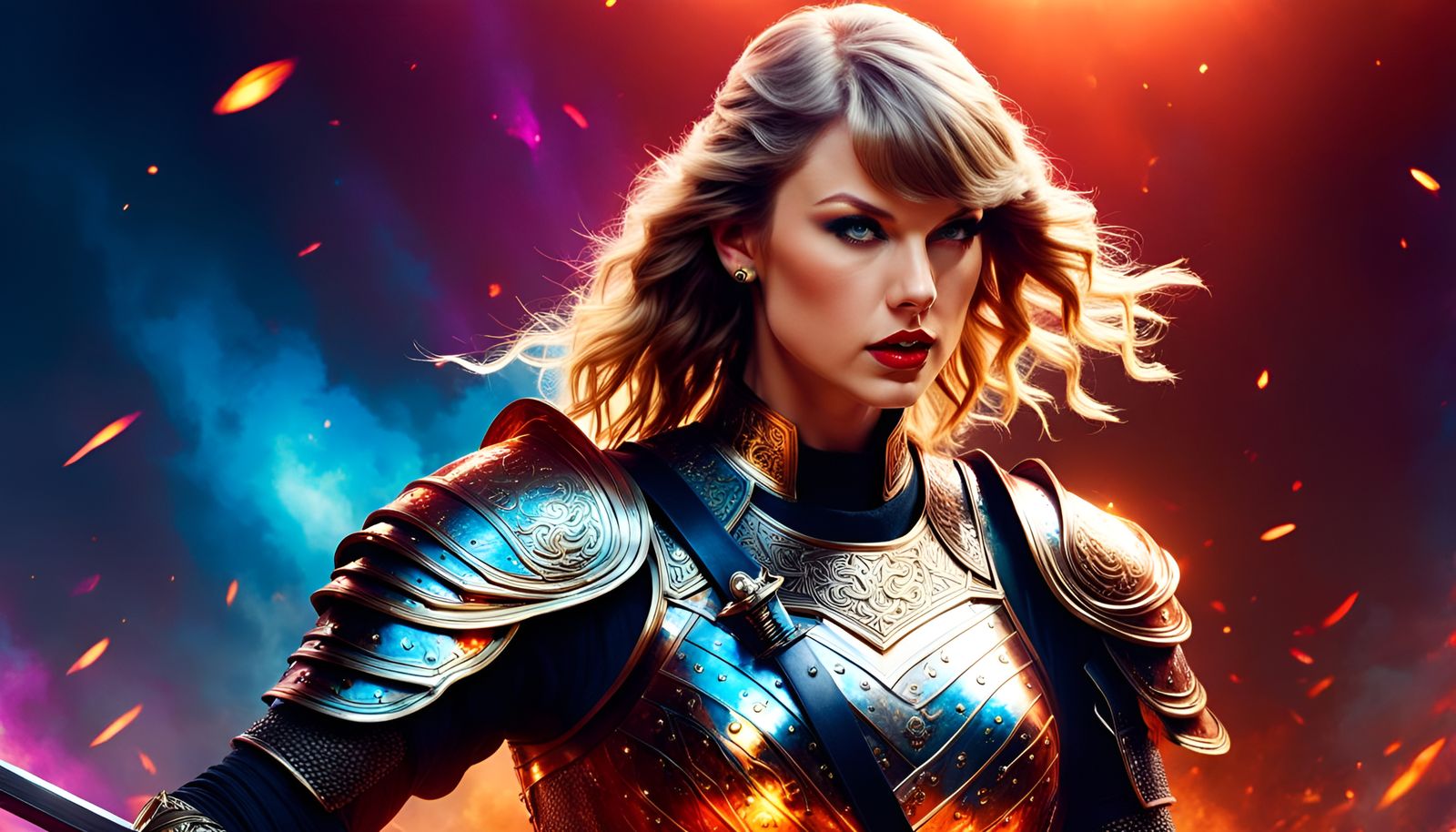 Taylor Swift as a warrior wearing a cuirass and wielding a longsword ...