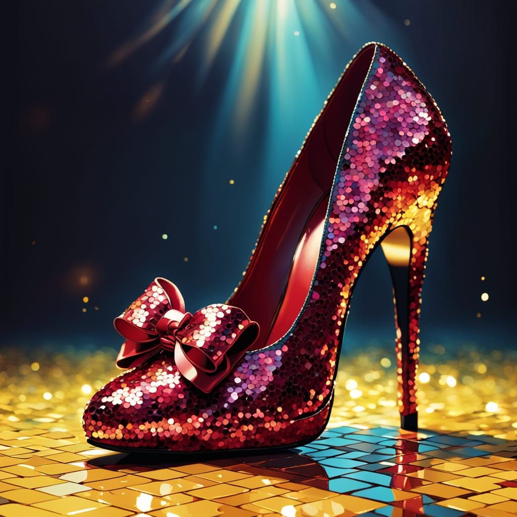 Ruby Slipper - Luxurious Ruby Red High Heel Shoes on the Yel...