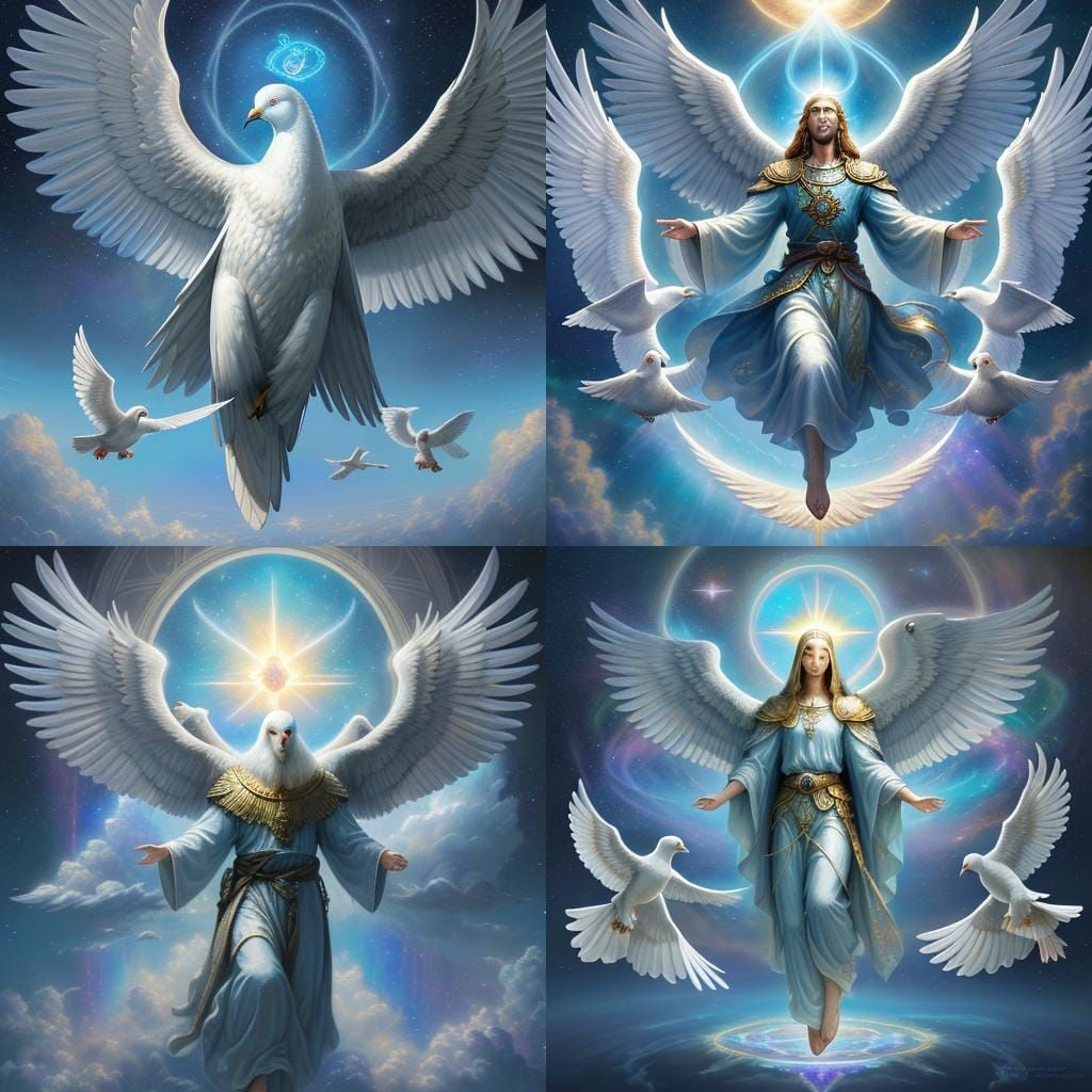 Holy spirit, Giant Dove descends from heaven with two angels 8k ...