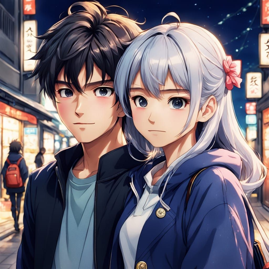 couple - Charming Anime Guy Surrounded by Adoring Ladies