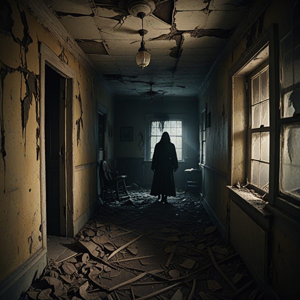 Spectral Horror Haunts Abandoned House in Cinemati... - AI Art