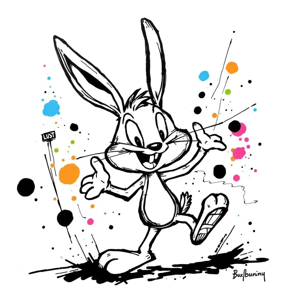 Ink drawing cartoon character ''Bux Bunny''
