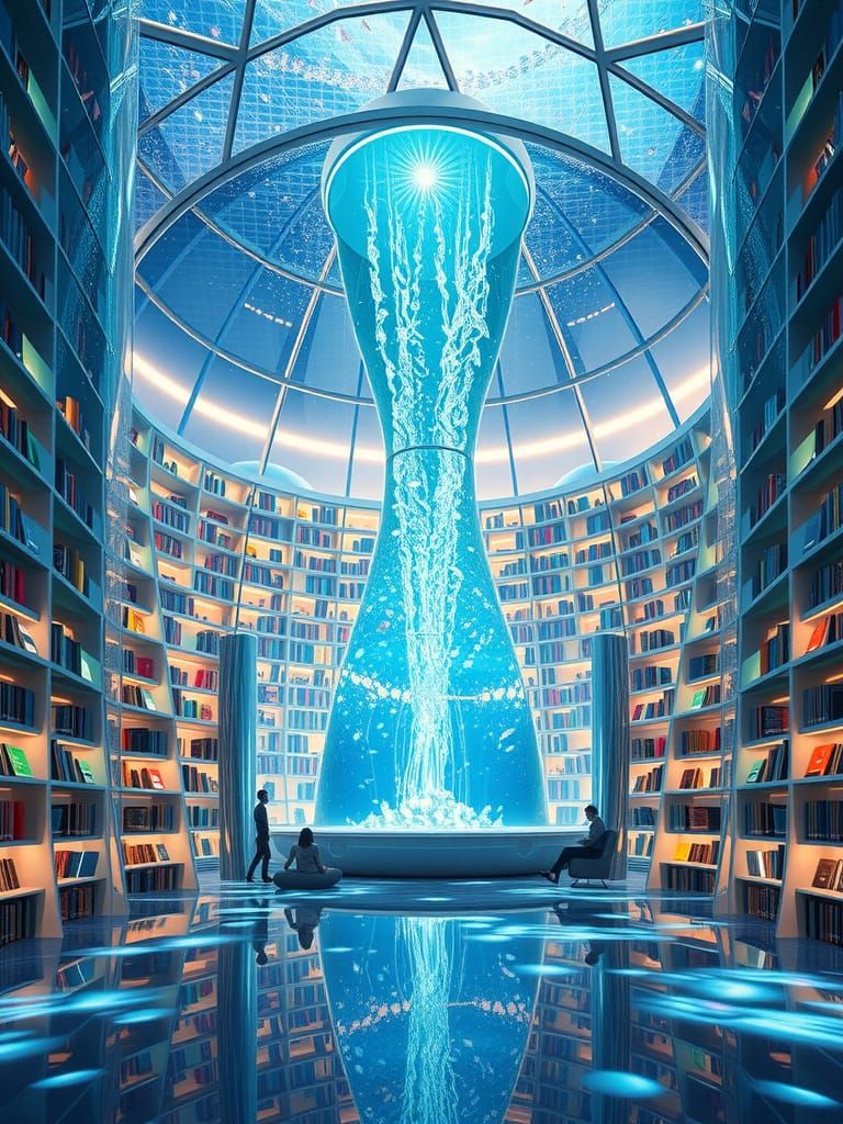 Futuristic Underwater Library Marvels with Digital... - AI Art